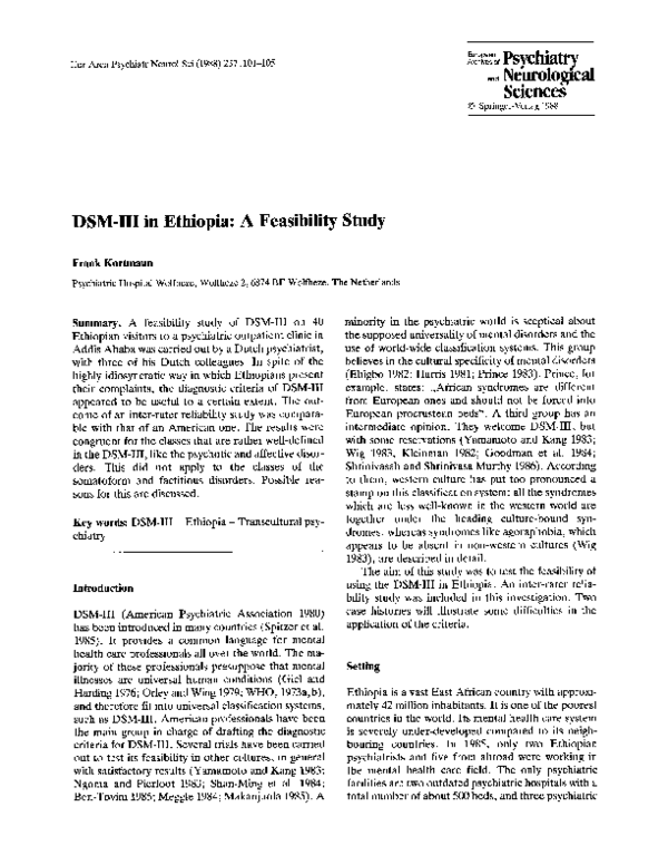 (PDF) DSM-III in Ethiopia: A feasibility study