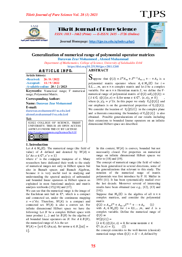 (PDF) Generalization of numerical range of polynomial operator matrices
