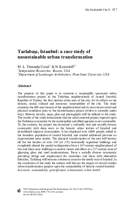 (PDF) Tarlabaşı, Istanbul: a case study of unsustainable urban transformation