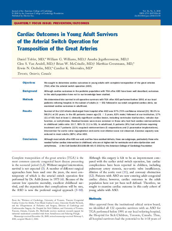 (PDF) Cardiac Outcomes in Young Adult Survivors of the Arterial Switch ...