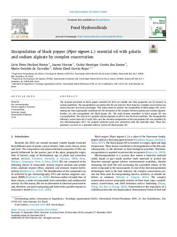 (PDF) Encapsulation of the black pepper (Piper nigrum L.) essential oil ...