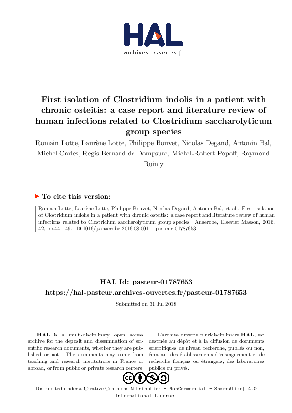(PDF) First isolation of Clostridium indolis in a patient with chronic ...
