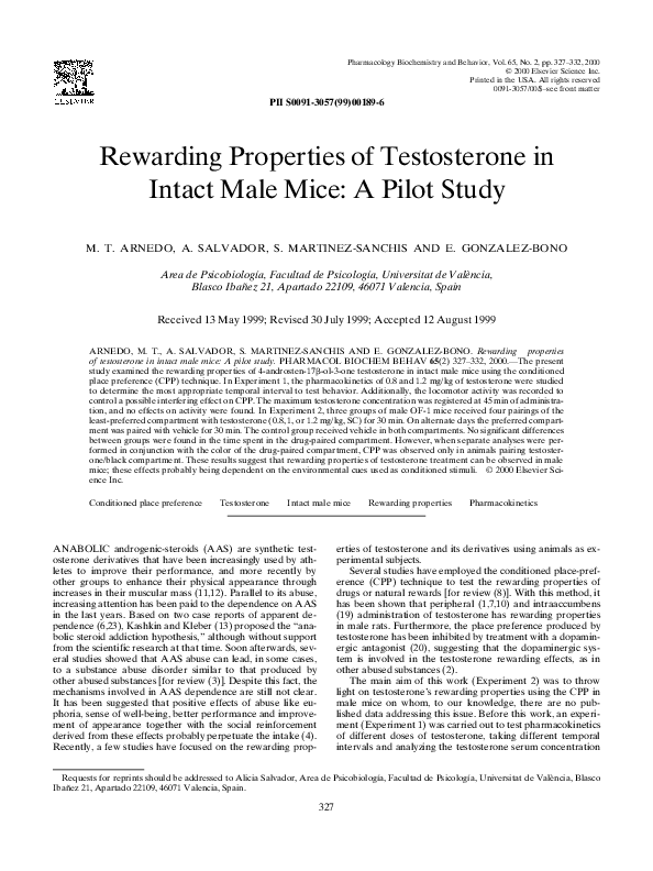 (PDF) Rewarding Properties of Testosterone in Intact Male Mice