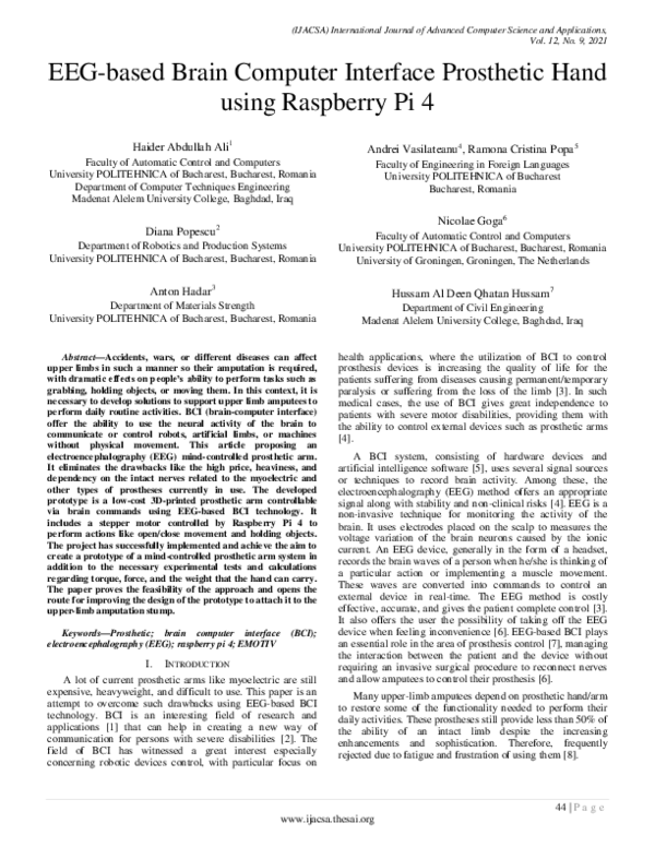 (PDF) EEG-based Brain Computer Interface Prosthetic Hand using ...