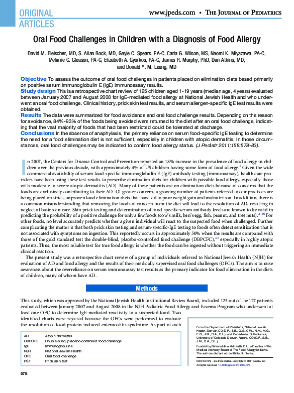 (PDF) Oral Food Challenges in Children with a Diagnosis of Food Allergy