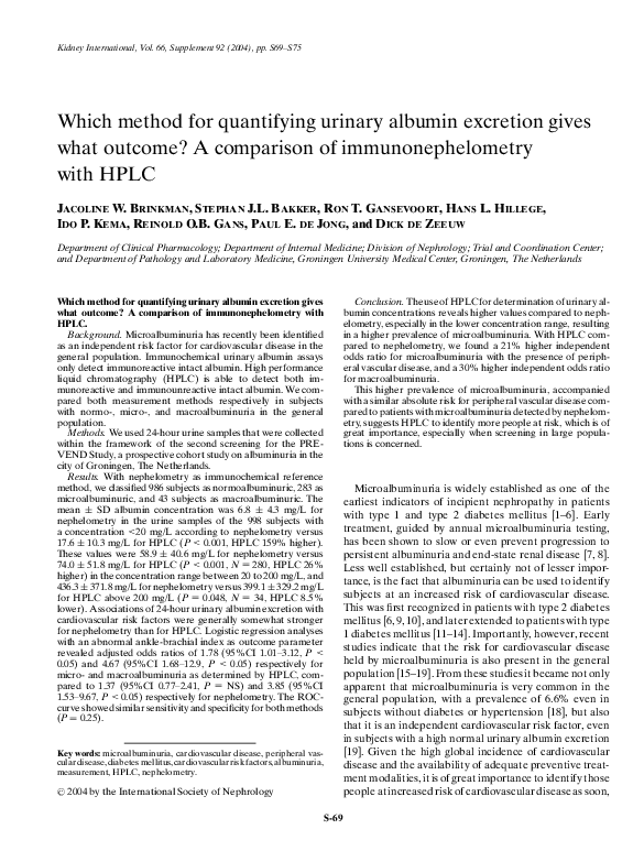 (PDF) Which method for quantifying urinary albumin excretion gives what ...