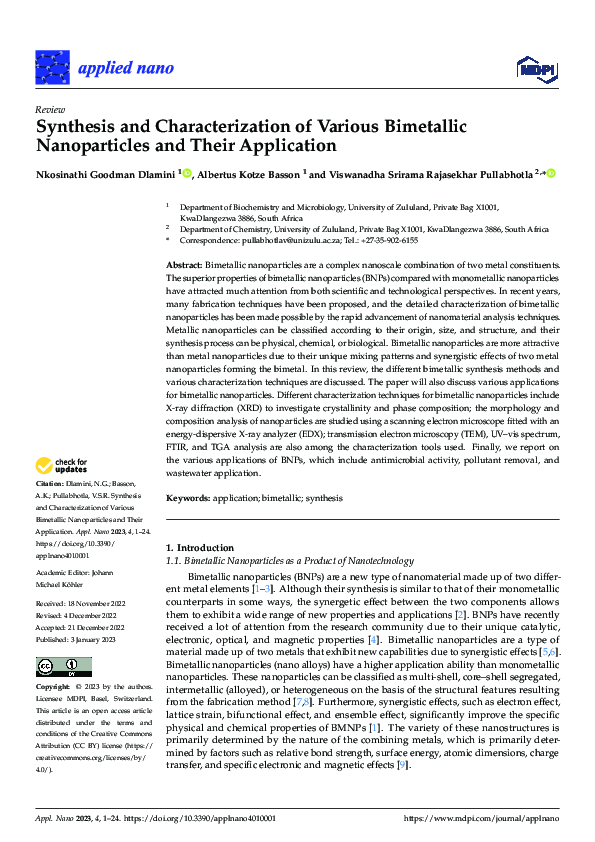 (PDF) Synthesis and Characterization of Various Bimetallic Nanoparticles and Their Application