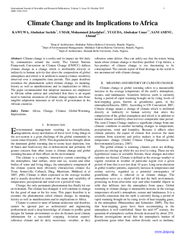 (PDF) Climate Change and its Implications to Africa
