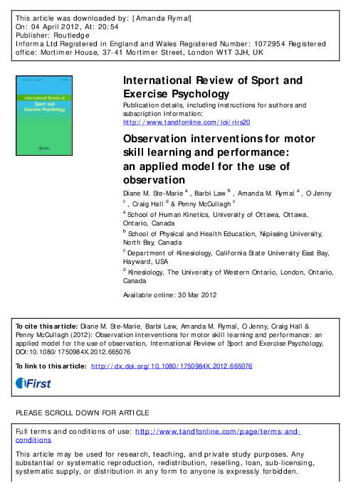 (PDF) Observation interventions for motor skill learning and ...