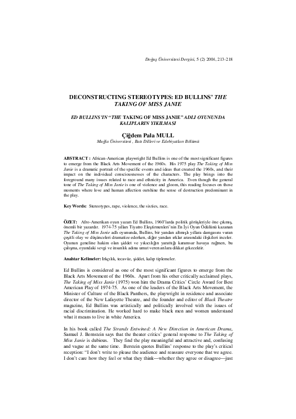 (PDF) Deconstructing Stereotypes : Ed Bullins the Taking of Miss Janie