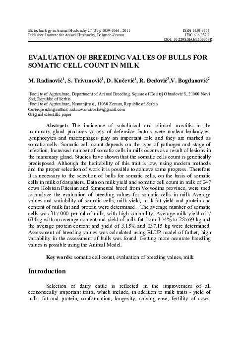 (PDF) Evaluation of breeding values of bulls for somatic cell count in milk