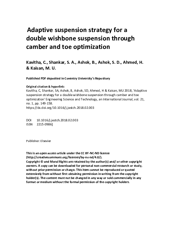 (PDF) Adaptive suspension strategy for a double wishbone suspension ...