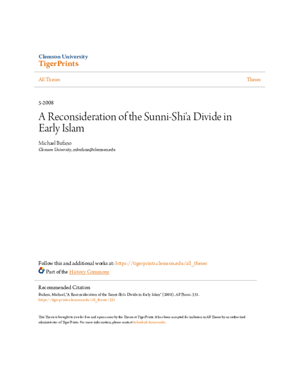 (PDF) A Reconsideration of the Sunni-Shi\u27a Divide in Early Islam ...