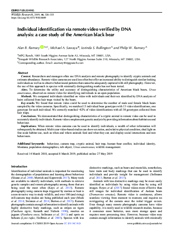 (PDF) Individual identification via remote video verified by DNA ...