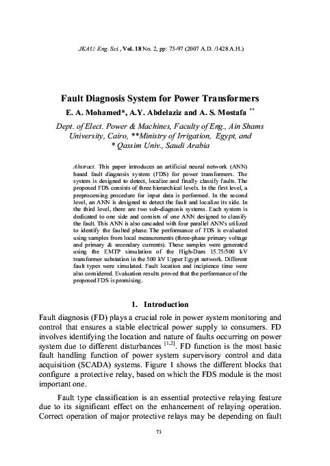 (PDF) Fault Diagnosis System for Power Transformers
