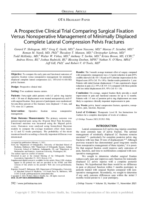 (PDF) A Prospective Clinical Trial Comparing Surgical Fixation versus ...