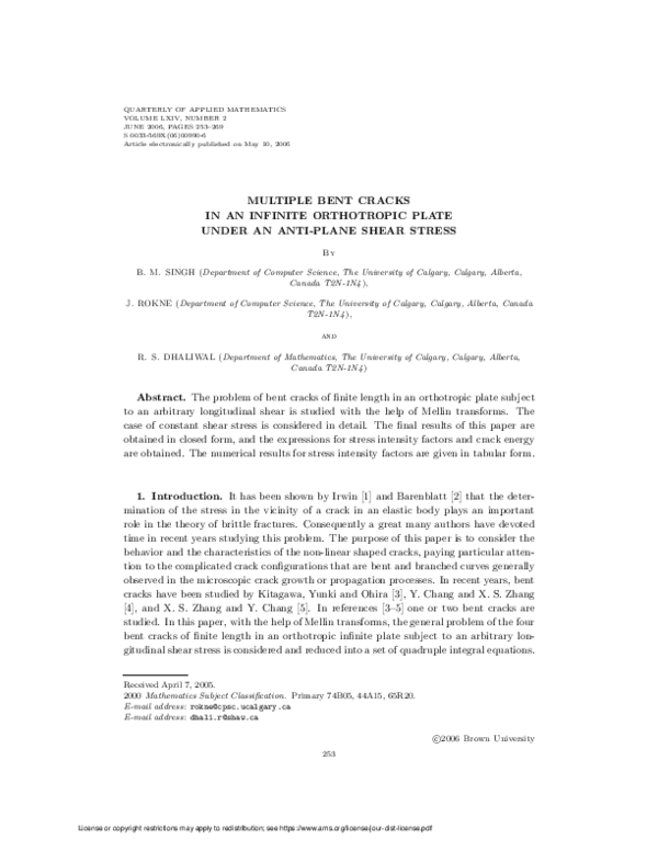 (PDF) Multiple bent cracks in an infinite orthotropic plate under an ...