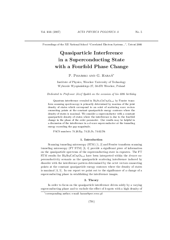 (PDF) Quasiparticle Interference in a Superconducting State with a ...