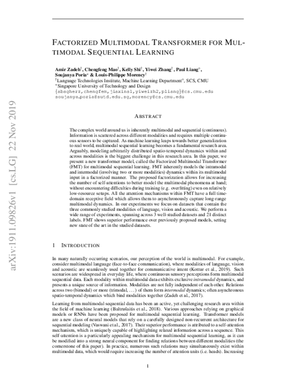 (PDF) Factorized Multimodal Transformer for Multimodal Sequential Learning