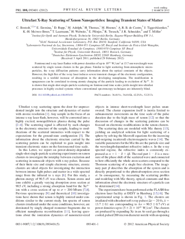 (PDF) Ultrafast X-Ray Scattering of Xenon Nanoparticles: Imaging ...
