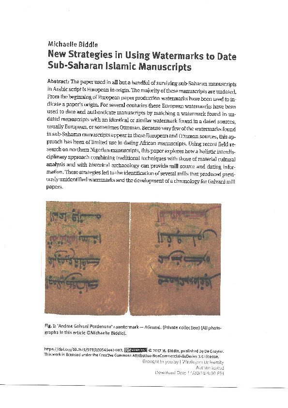 (PDF) New Strategies in Using Watermarks to Date Sub-Saharan Islamic ...