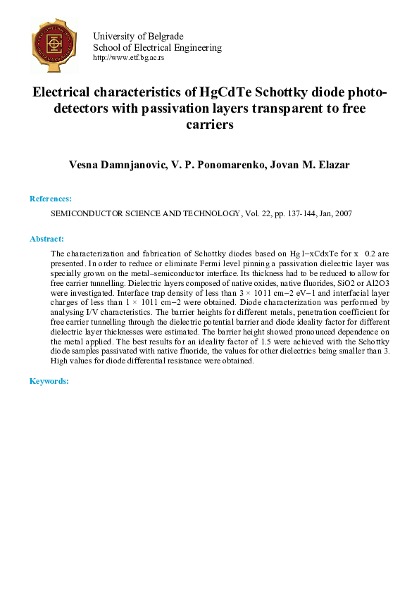 (PDF) Electrical characteristics of HgCdTe Schottky diode photo-detectors with passivation ...