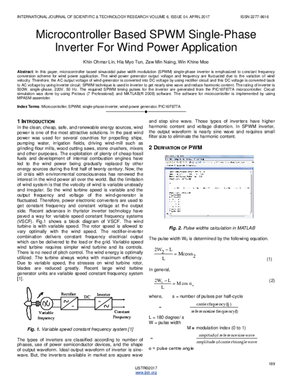 (PDF) Microcontroller Based SPWM Single-Phase Inverter For Wind Power Application