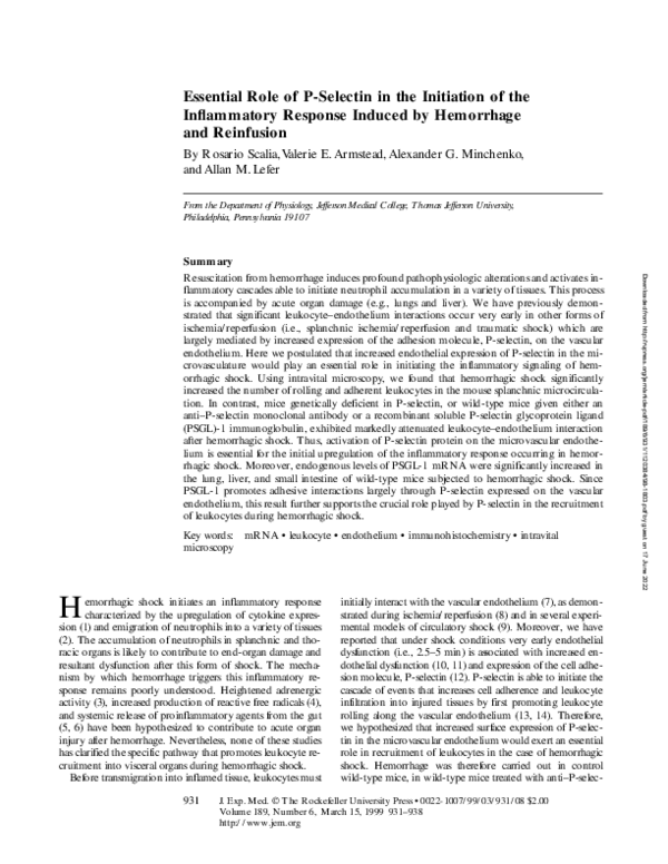 (PDF) Essential Role of P-Selectin in the Initiation of the ...