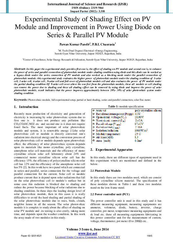 (PDF) Experimental Study of Shading Effect on PV Module and Improvement ...