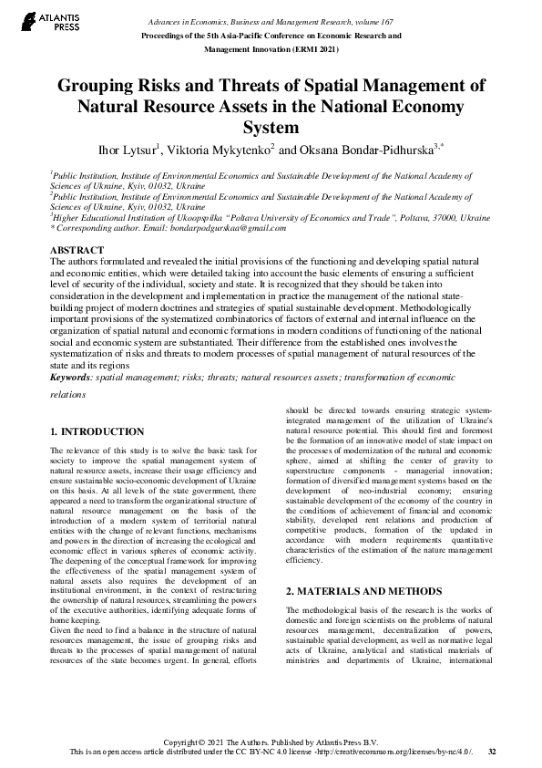 (PDF) Grouping Risks and Threats of Spatial Management of Natural ...