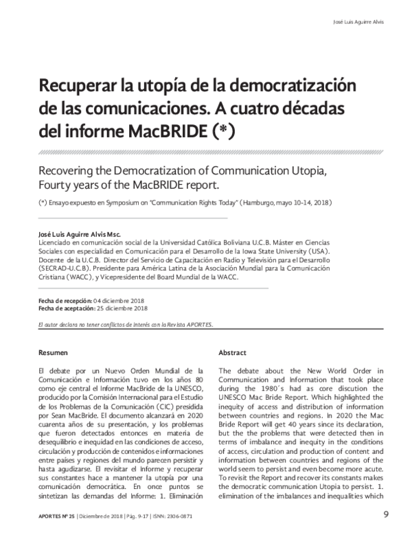 (PDF) Recuperar la utopía de la democratización de las comunicaciones. A cuatro décadas del ...