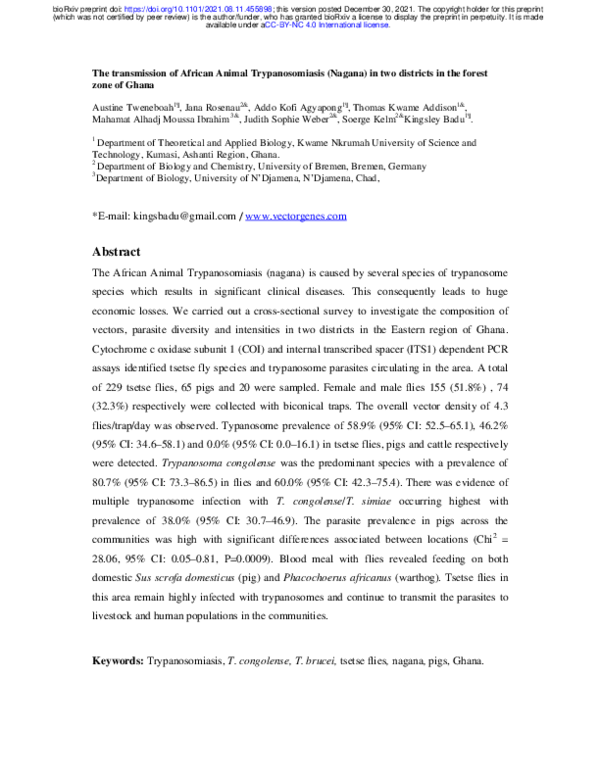 (PDF) The transmission of African Animal Trypanosomiasis (Nagana) in ...