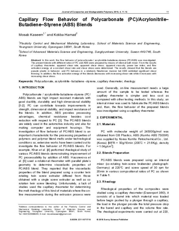 (PDF) Capillary Flow Behavior of Polycarbonate (PC)/Acrylonitrile ...