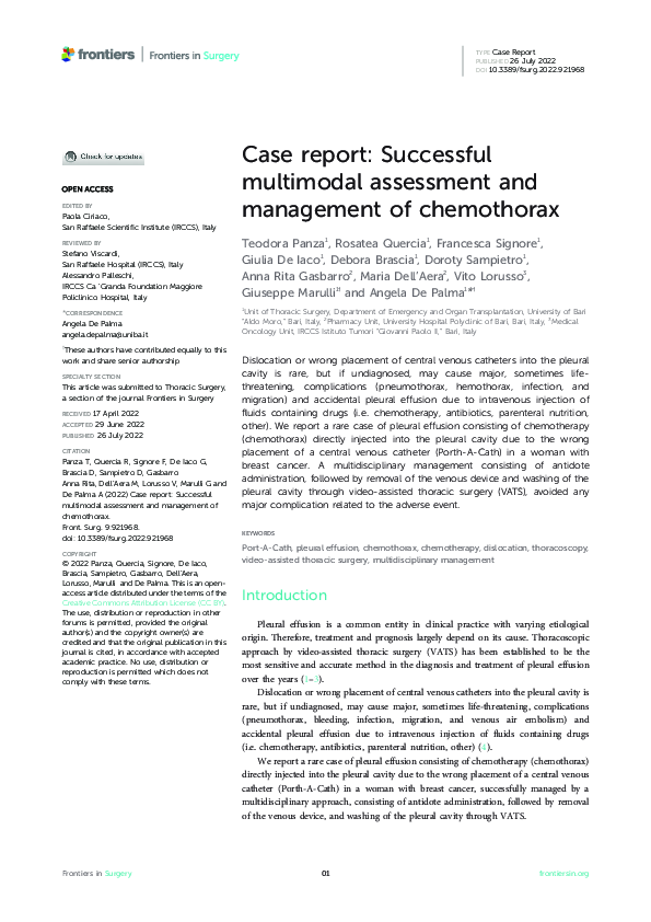 Pdf Case Report Successful Multimodal Assessment And Management Of Chemothorax
