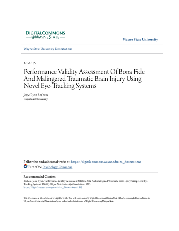 (PDF) Performance Validity Assessment Of Bona Fide And Malingered Traumatic Brain Injury Using ...