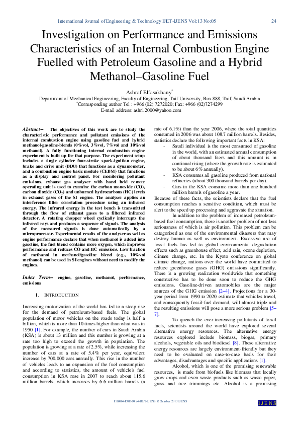 Pdf Investigation On Performance And Emissions Characteristics Of An Internal Combustion