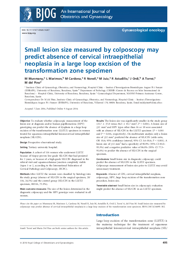 (PDF) Small lesion size measured by colposcopy may predict absence of ...