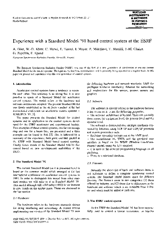 (PDF) Experience with a Standard Model '91 based control system at the ESRF