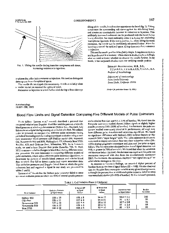 (PDF) Blood Flow Limits and Signal Detection Comparing Five Different ...