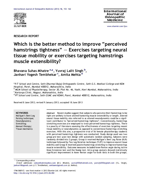 (PDF) Which is the better method to improve “perceived hamstrings tightness” – Exercises ...