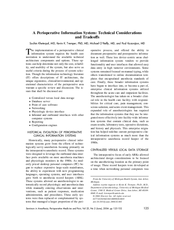 (PDF) A perioperative information system: Technical considerations and ...