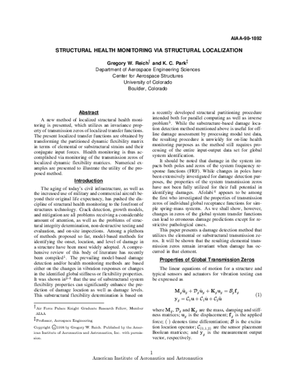 (PDF) Structural health monitoring via structural localization