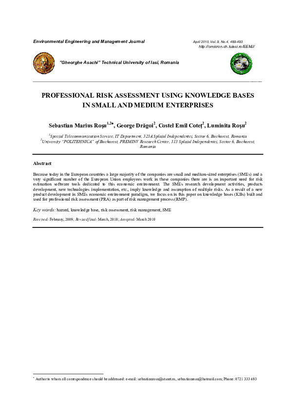 (PDF) Professional Risk Assessment Using Knowledge Bases in Small and Medium Enterprises
