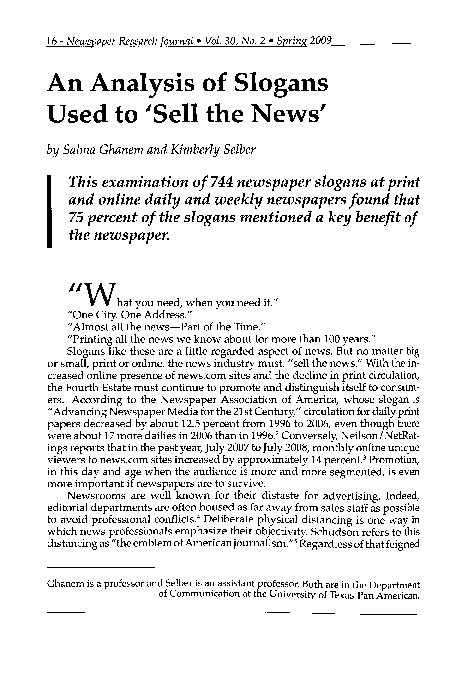 (PDF) An Analysis of Slogans Used to ‘Sell the News’