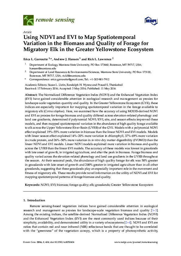 (PDF) Using NDVI and EVI to Map Spatiotemporal Variation in the Biomass ...