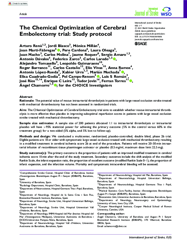 (PDF) The Chemical Optimization of Cerebral Embolectomy trial: Study ...
