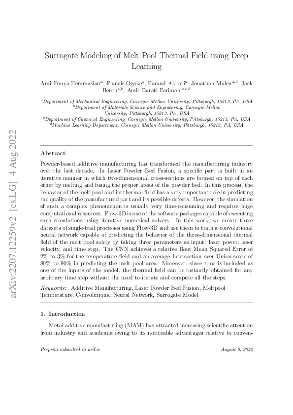 (PDF) Surrogate Modeling of Melt Pool Thermal Field Using Deep Learning