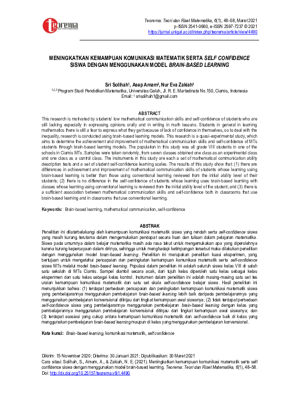 (PDF) Meningkatkan Kemampuan Komunikasi Matematik Serta Self Confidence Siswa Dengan Menggunakan ...