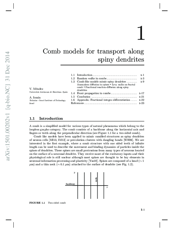 (PDF) Comb Models for Transport along Spiny Dendrites