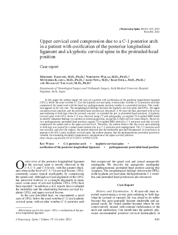 (PDF) Upper cervical cord compression due to a C-1 posterior arch in a ...
